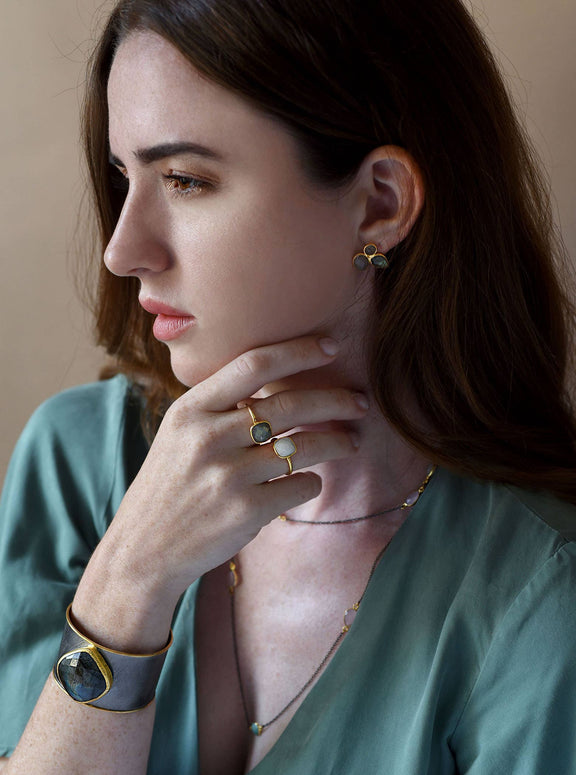 Adjustable Two Tone Stone Cuff Bangle – Beech Tree Jewelry LLC